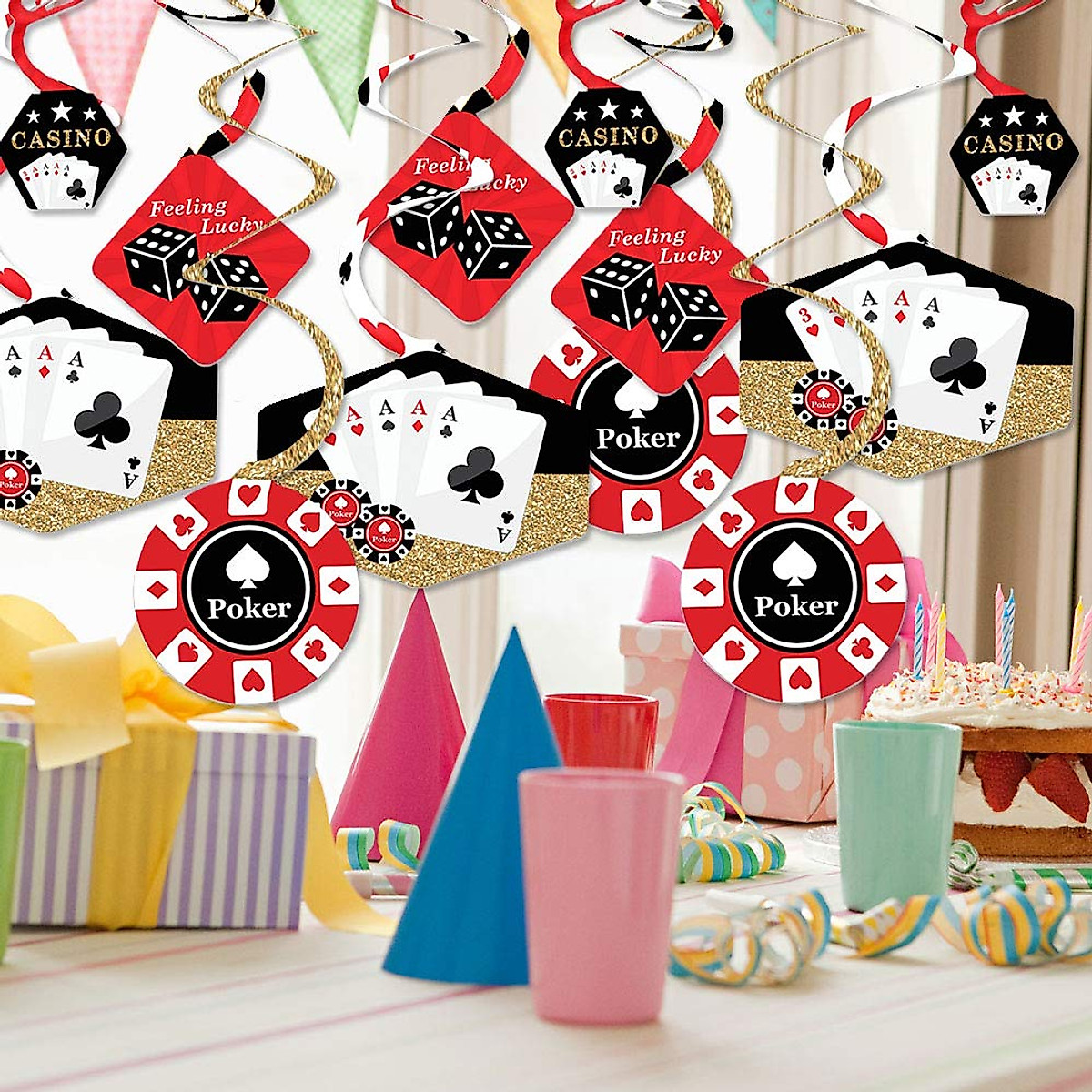 Big Dot of Happiness - Las Vegas - Casino Party Hanging Decor - Party Decoration Swirls - Set of 40