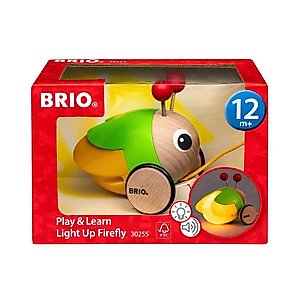 BRIO Infant Toddler 30255 - Pull Along Light Up Firefly - Wood Pull Along Toy with Light Up Function for for Kids Ages 1 and Up, Black