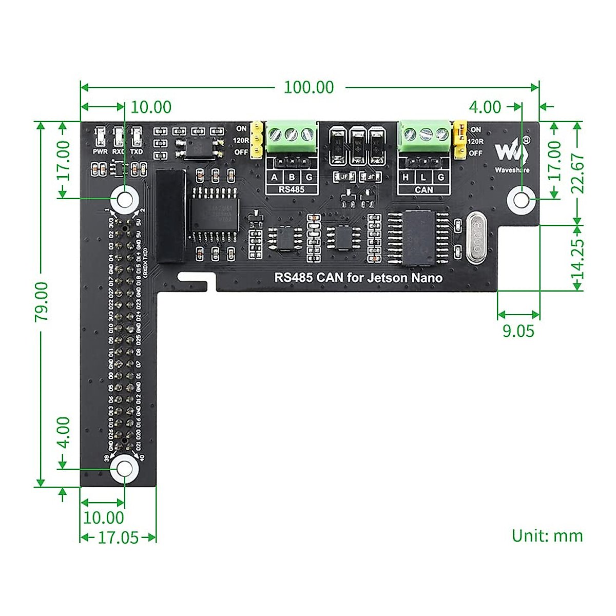 Coolwell RS485 CAN Expansion Board for Jetson Nano, Isolation Circuit Design, Onboard TVS, Built-in Protection Circuit