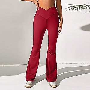 HRSTUYL Linen Pants Sun Protection Pants Linen Pants Women's Fashionable Elastic Waistband Speaker Solid Color Casual Patchwork Pants(2-Vermilion,XL)