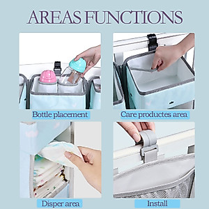 NGORAY Hanging Baby Diaper Caddy Organizers for Crib - 3-in-1 Diaper Stacker for Changing Table Nursery Organization Storage Holder for Baby Essentials Attachment Portable Combining Clothing (Blue)