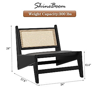 SHINEBOOM Accent Rattan Chairs Mid Century Mordern Boho Side Corner Comfy Chair for Living Room Bedroom Balcony Reading, Black