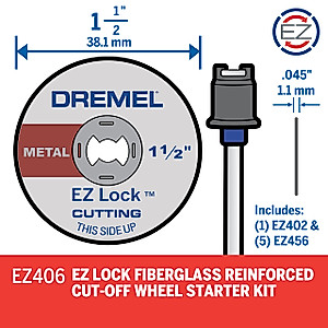 Dremel EZ406-02, EZ - Lock Starter Kit, 1 1/2-Inch (38.1 mm) Wheel Diameter, 5 piece Fiberglass Reinforced Cut-off Wheels and EZ402 mandrel included, Rotary Tool Cutting Disc Accessories