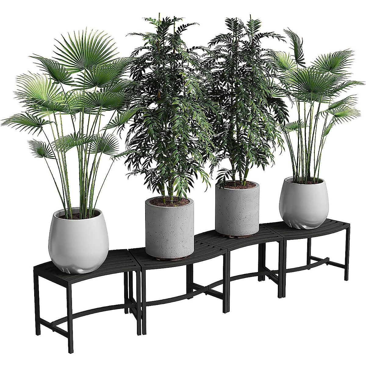 Mingyall Heavy Duty Curved Fire Pit Bench Set of 4, Metal Outside Bench, Outdoor Fire Pit Seating, Steel Backless Fire Pit Bench for Garden, Patio, Porch, Backyard, Plant Stand