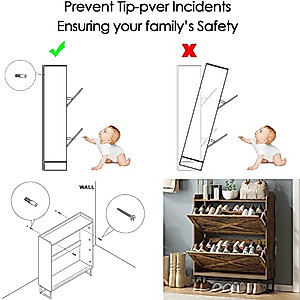 Maupvit Shoe Cabinet with 2 Flip Drawers, Freestanding Shoe Cabinet Organizer with Metal Legs, Shoes Storage Cabinet for Entryway, Narrow Shoe Rack Cabinet, Rustic Brown