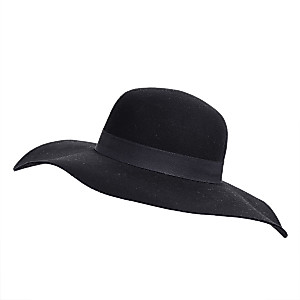 Anycosy Wool Floppy Hat for Women Wide Brim Felt Fedora Hats Cloche Bowler Cap(Black)