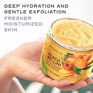 Brooklyn Botany Peach Bellini Honey Sugar Scrub for Body 10 oz – Deeply Hydrating and Gently Exfoliating Body Scrub for Women and Men – Moisturizing and Nourishing the Skin