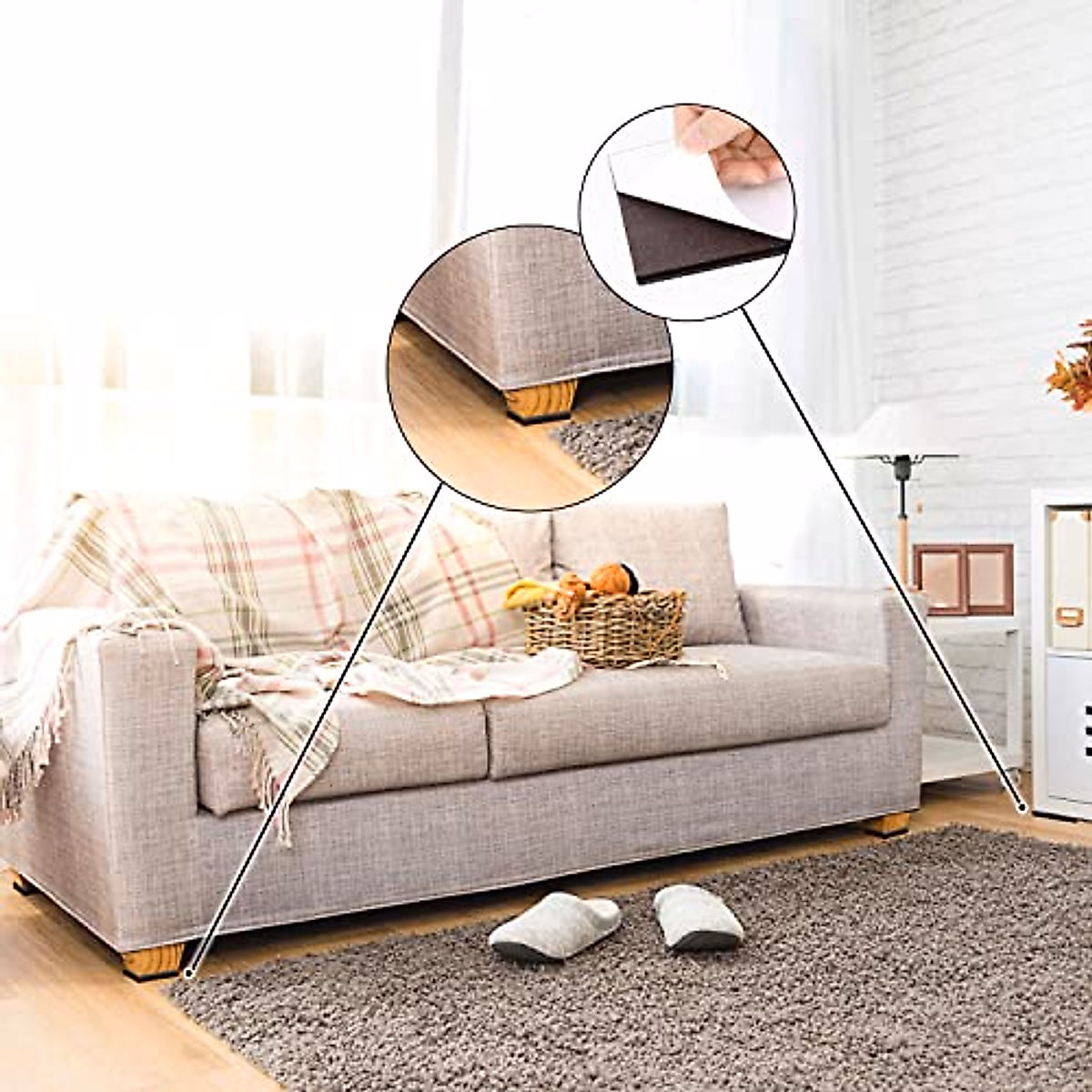 Yelanon Non Slip Furniture Pads -12pcs 4" Furniture Grippers Hardwood Floors, Non Skid for Furniture Legs,Self Adhesive Rubber Feet, Anti Slide Furniture Floors Protectors for Keep Couch Stoppers