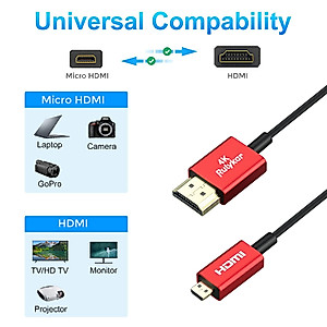 Rulykar Long 4K Micro HDMI to HDMI 9.8FT/3M, Ultra High Speed 18Gbps, Ultra Thin HDMI Cord Φ2.5mm, 4K@60Hz, Compatible with 7 6 5 A6000 A6300 Camera B500 and More