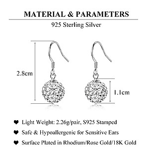 SLUYNZ 925 Sterling Silver Rhinestone Drop Earrings for Women Teens Shiny CZ Ball Dangle Earrings