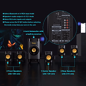 Surround Sound Systems 5.1 Home Theater System Speakers for TV Subwoofer with HDMI ARC Optical Bluetooth Input Stereo Home Audio Wired Speakers System for 4K TV Ultra HD AV DVD FM Radio USB