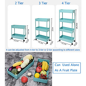 AYVANBER 4 Tier Slim Rolling Utility Kitchen Cart Bathroom Organizer for Narrow Places Multipurpose Storage Shelve Mobile Trolley for Bedroom Laundry Office Restaurant Garage Pantry (Teal)