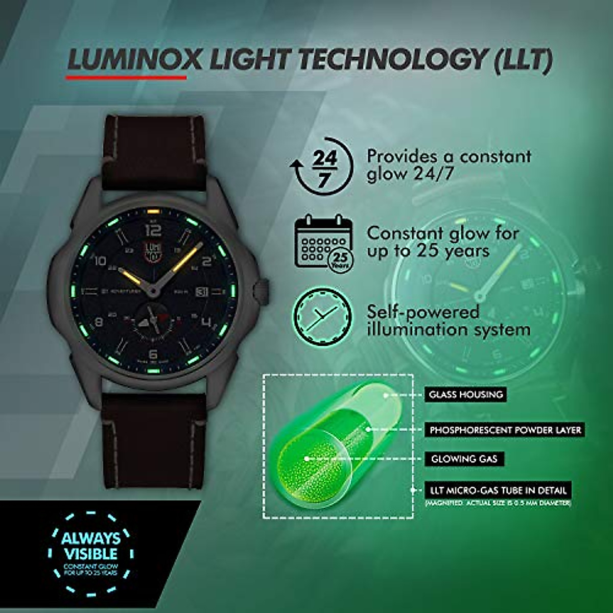 Luminox - Atacama Adventurer Field XL.1763 - Mens Watch 42mm - Adventure Watch in Brown/Silver Date Function - 200m Water Resistant - Sapphire Glass - Mens Watches - Made in Switzerland