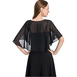 Pukguro Black Sheer Shawl for Evening Dresses Chiffon Soft Capelets for Wedding Cover Up Capes