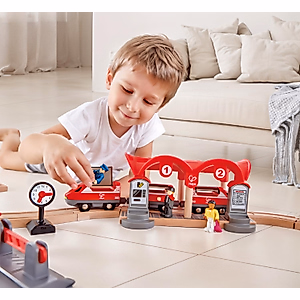 Hape Wooden Busy City Train Rail Set| 51 PCs Pretend Play Railway Set for Kids Age 3Y+