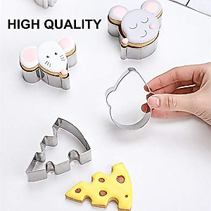 Cute Mouse Shaped Cookie Cutters Set of 7 pcs, Stainless Steel Mice Head Rat Cheese Series Fondant Cut-outs Set Baking DIY Molds