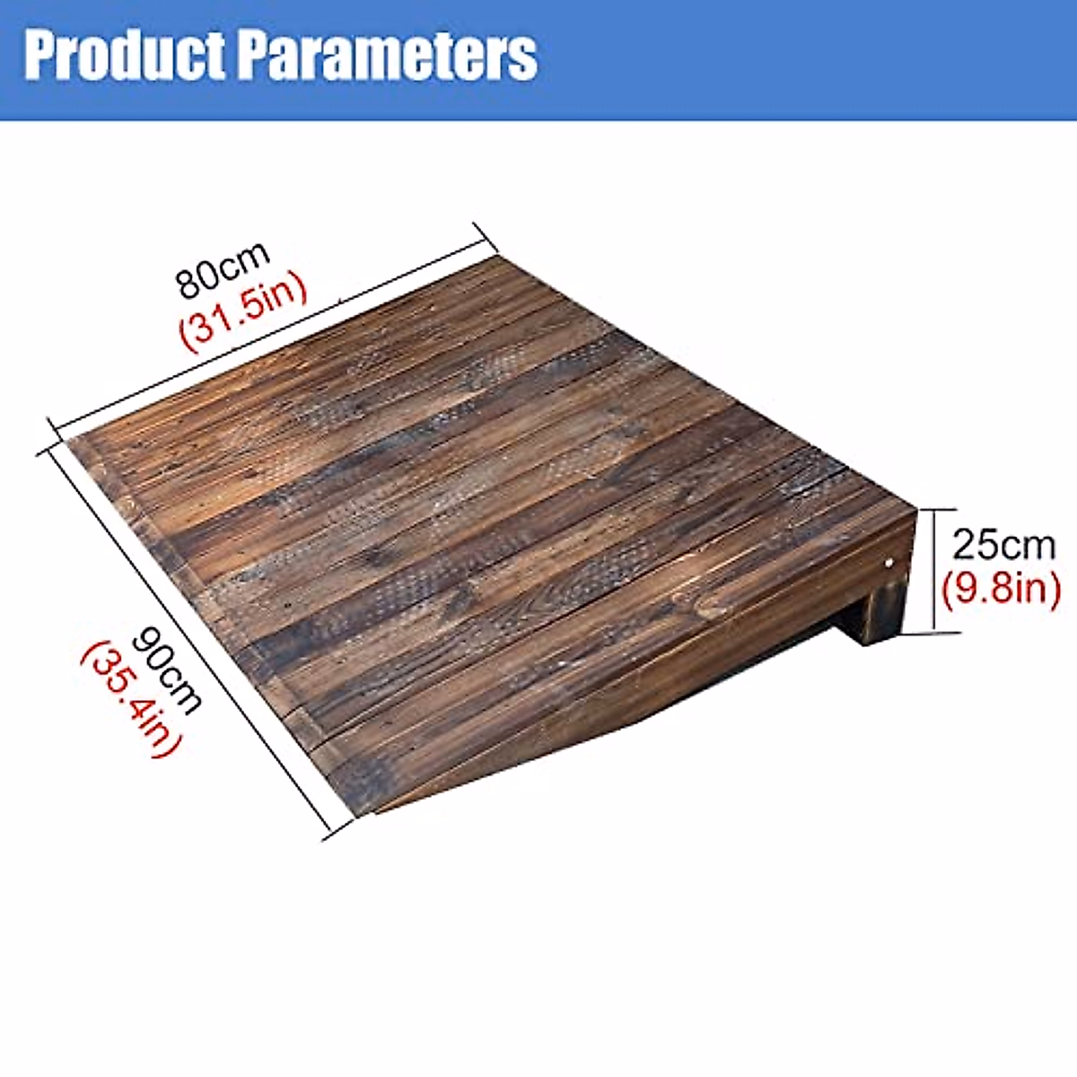 Threshold Ramp, Wheelchair Ramp for Door Threshold 4 5 6 7 8 10 Inch High, Indoor Outdoor Wood Anti Skid Barrier-Free Slope Pad for Pets/Kids/Elderly/Disabled ( Size : 90x80x25cm/35.4x31.5x10in )