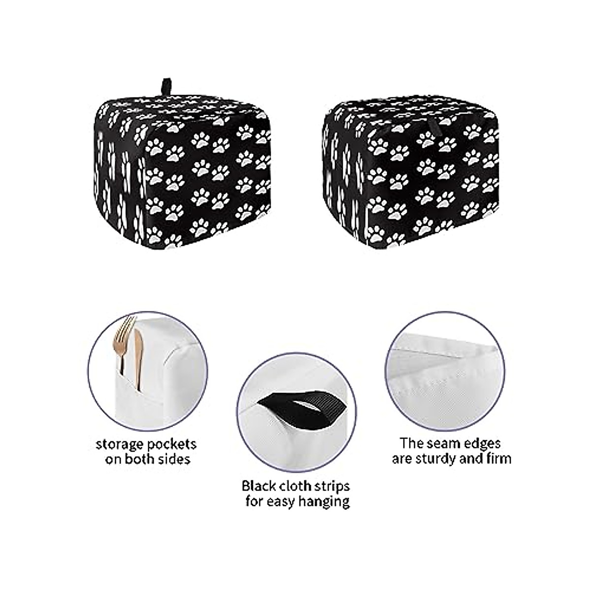 Toaster Cover, 4 Slice Toaster Cover Dog Paw Prints Black and White Kitchen Small Appliance Covers, Dust and Machine Washable Bread Maker Cover (12w X 11d X 8h)