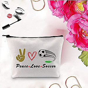PXTIDY Soccer Gift Soccer Cosmetic Bag for s Peace Love Soccer Travel Cosmetic Makeup Pouch Football Soccer Player Gifts Soccer Team Soccer Coach Gift ()