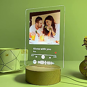Custom Spotify Glass Art Album Cover Song Plaque Personalized Led Night Light, Scannable Spotify Code Song Plaque, Personalized Photo Gifts for Couple Lovers