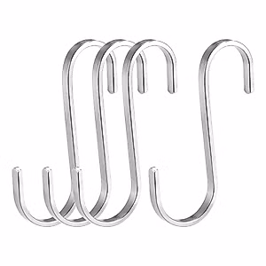 uxcell Stainless Steel S Hooks 3.15" Flat S Shaped Hook Hangers for Kitchen Bathroom Bedroom Storage Room Office Outdoor Multiple Uses 4pcs