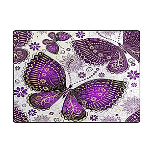 ALAZA Purple Butterfly Area Rug for Living Room Bedroom, Non-Slip Rug for Home Decor 5'3"X4'
