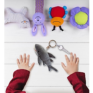 Puzzled Shark Plush Keychain Stuffed Animal Toy - Soft Fur Ocean Life Animal Grey Shark Charm Keyring, Cute Decorative Plush Toy Accessory Fun Buddy For Kids Bag, Purse, Backpack, Handbag - 4 Inches
