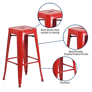 Flash Furniture Lily 4 Pack Commercial Grade 30" High Backless Red Metal Indoor-Outdoor Barstool with Square Seat