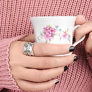 Boho-Magic 925 Sterling Silver Spinner Ring for Women Rose Flower Fidget Anxiety Relief Wide Band (6)