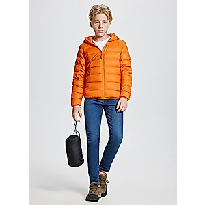BALEAF Kids Puffer Down Jackets with Hood for Boys Girls Ultralight Packable Cold Winter Lightweight Outerwear Orange XS