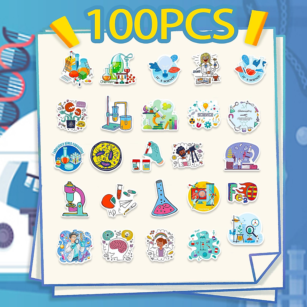 JYDanySoo Science Vinyl Stickers, 100 Pcs Waterproof Decals for Kids, Water Bottle, Laptop, Skateboard Stickers, Colorful Lab Designs