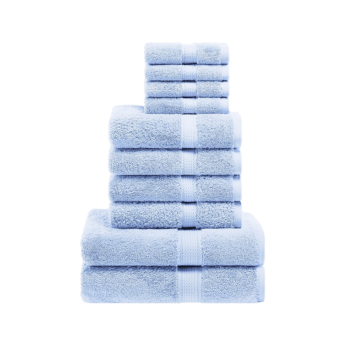 Superior Egyptian Cotton Pile 10 Piece Towel Set, Includes 2 Bath, 4 Hand, 4 Face Towels/Washcloths, Ultra Soft Luxury Towels, Thick Plush Essentials, Guest Bath, Spa, Hotel Bathroom, Light Blue