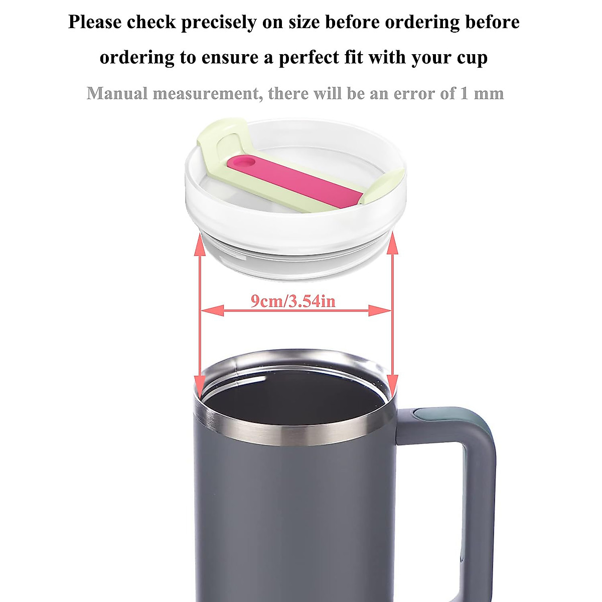 40 OZ Tumbler Lid Compatible for Stanley Quencher, 2 Pack Spill Proof Splash Resistant Stainless Steel Tumbler Covers Fit for Stanley and More Coffee (Rose + Green)