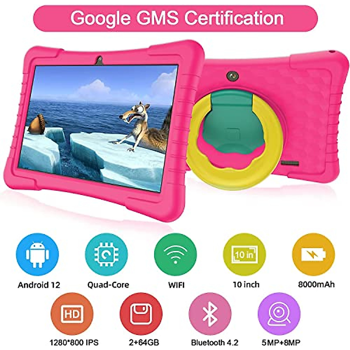 NORTH BISON Kids Tablet, 10 inch Tablet for Kids 64GB ROM+512GB Expand Android Tablets, Tablet APP Preinstalled & Parent Control Kids-Pink