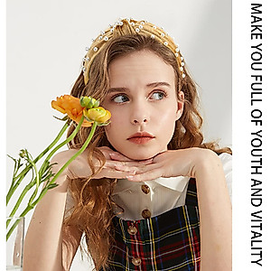 AOPRIE Top Knot Headbands 6 Pack Wide Plain Hair Bands for Women's Hair Fashion Pearl Hair Accessories Black Pink Yellow Blue