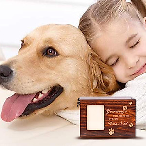 Pet Urns for Dogs or Cats Ashes, Loss Pet Memorial Remembrance Gift, Personalized Photo Frame Urns Wooden Memorial Keepsake Cat or Dog Memory Box with Black Flannel as Lining (157 Cubic Inches)