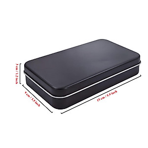 6 Pieces Rectangular Metal Empty Hinged Tins Containers Basic Necessities Home Storage Organizer Mini Box Set, 5.9 x 3.5 x 1.2 inches (Black)