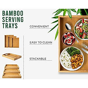 Premium Bamboo Serving Trays Set of 3 - Natural Finish | Stylish and Functional Serving Platters for Food Presentation | Sustainable and Durable Kitchen Accessories