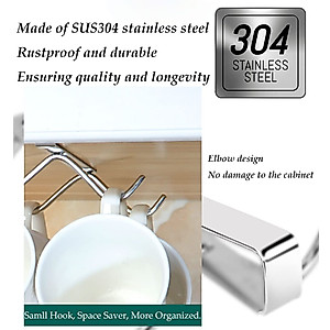 Kakuru Coffee Mug Organizer. Mug Rack Hanger, 4 Hooks Under Cabinet, 2 PCS Stainless Steel, Best Choice for Space Saving