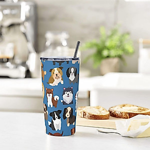 Cute Animal Dog 20oz Tumbler Stainless Steel Vacuum Insulated Double Wall Travel Tumbler, Durable Insulated Coffee Mug, Thermal Cup With Lid and Straw for Hot & Cold Drinks