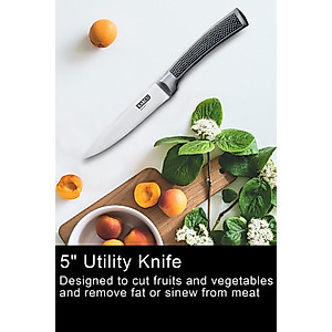 Knife Set, Knife Set for Kitchen, 14-Piece Stainless Steel Kitchen Knife Block Sets with Built-in Sharpener, Rotating Block
