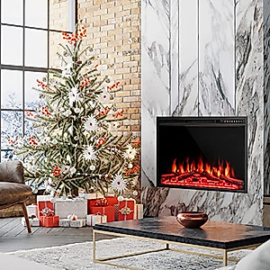 GOFLAME 34 Inch Electric Fireplace Insert, Freestanding & Recessed Ultra Thin Electric Fireplace with 5100 BTU Heat Output, 4 Flame Bed & Flame Colors, Remote Control, Overheat Protection, 750W/1500W