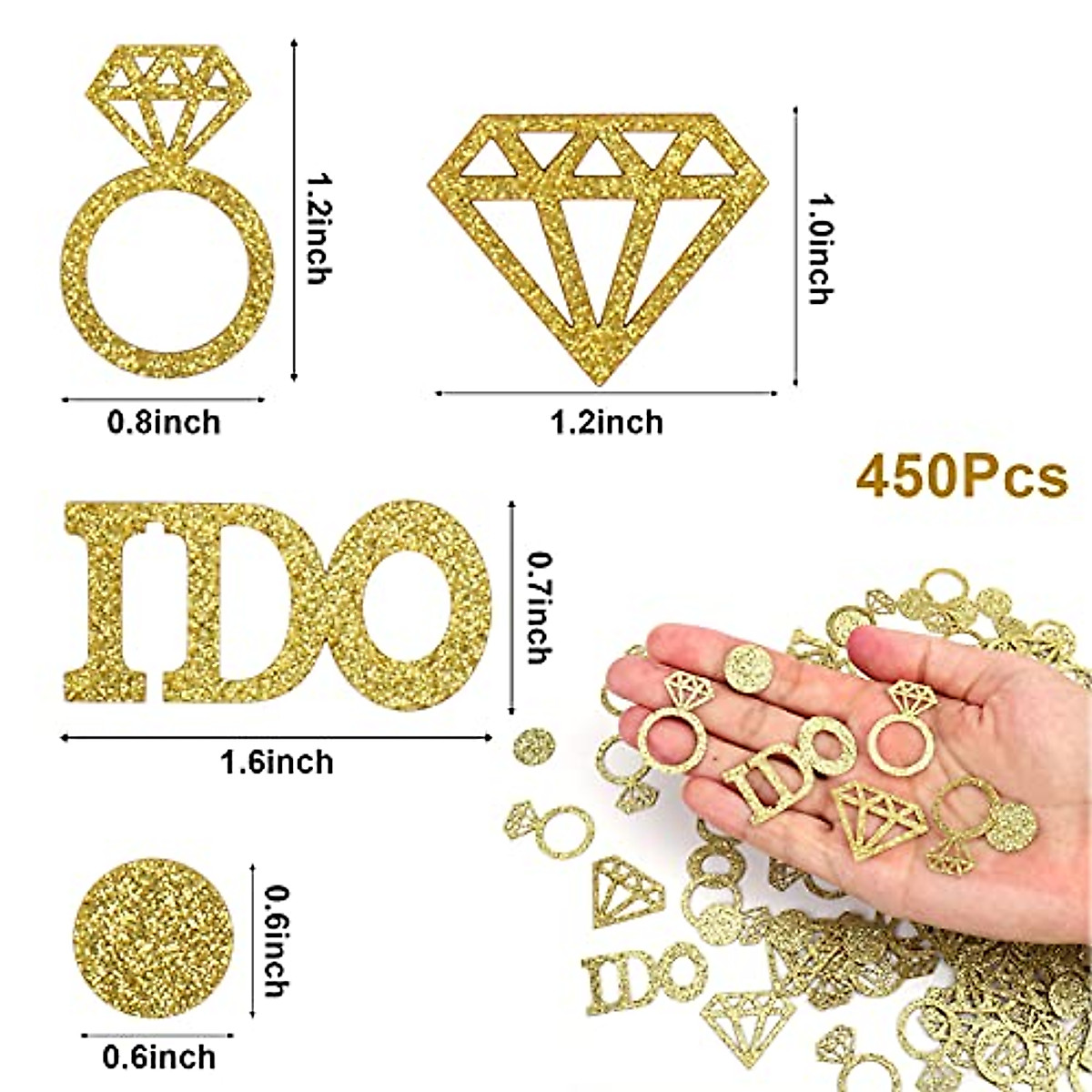 Juome 450Pcs Gold Wedding Table Confetti, Glitter Confetti for Bridal Shower Engagement Party, Diamond Ring I Do Paper Confetti Bachelorette Table Scatters Decorations