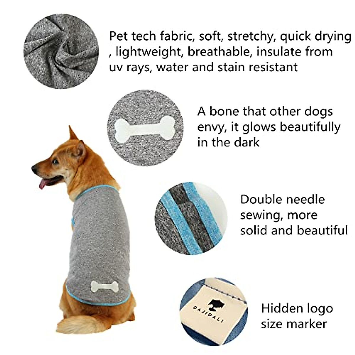 DAJIDALI Dog and Cat Shirt in Tech Fabric with Luminous Print, Pet Clothes for Large, Medium, and Small Dogs, 2-Pack of Lightweight Functional t-Shirts