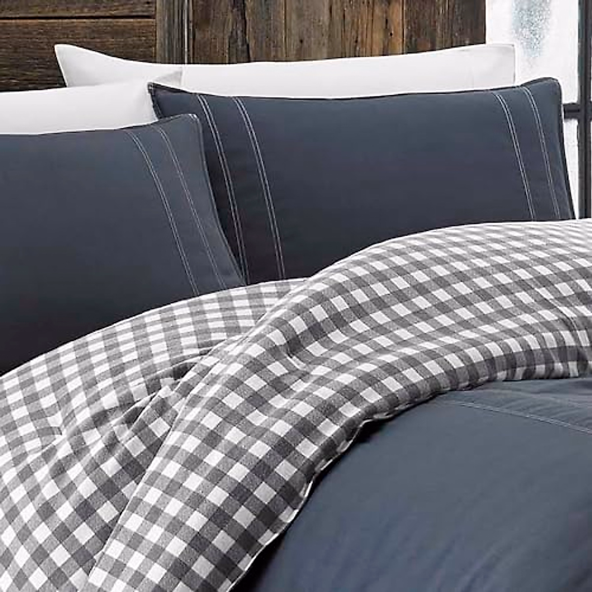 Eddie Bauer - King Comforter Set, Reversible Cotton Bedding with Matching Shams, Pre-Washed for Added Softness (Kingston Charcoal, King)