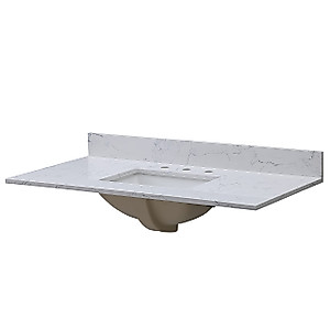 Montary 43"x 22" Bathroom Vanity Top Lightning White Engineered Marble Stone 3 Pre-Drilled Hole Vanity Top with Undermount Ceramic Sink and Backsplash (Not included Faucet)