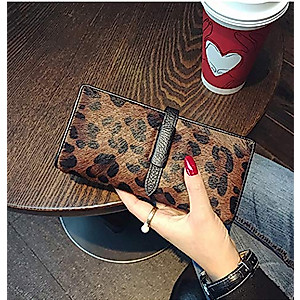 HANSOMFY 2021 New Horsehair Leather Wallet Women Long Leopard Print Coin Purse Drawstring Card Slot Large Capacity Wallets (Leopard)