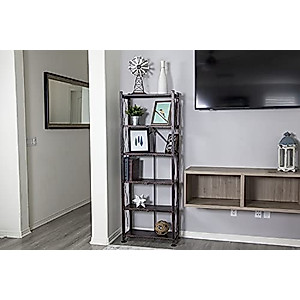 Origami 6-Shelf Bookcase | Open Style, Organizer Deco Rack, Large Book shelf, Tall Bookcase, Living room shelving, Freestanding, No assembly/no tools required, Modern Vertical Furniture | Black