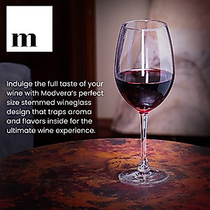 Modvera Stemmed Wine Glasses with Elongated Bowl Design, Crystal, Perfect for Red and White Wine for Your Next Event, Wine Glass Set Sommeliers Will Love - 18 oz, Set of 6
