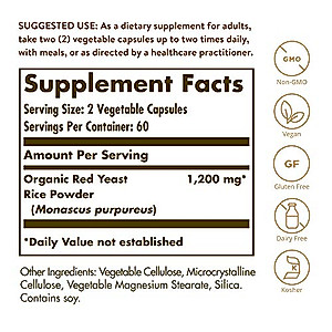 Solgar Red Yeast Rice 600 mg, 120 Vegetable Capsules - Supports Heart Health - Fermented to Increase Bioavailability - Non-GMO, Vegan, Gluten Free, Dairy Free, Kosher - 60 Servings